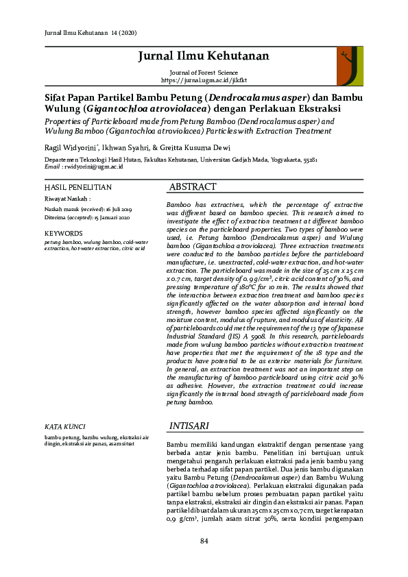 (PDF) Sifat Papan Partikel Bambu Petung (Dendrocalamus asper) dan Bambu ...