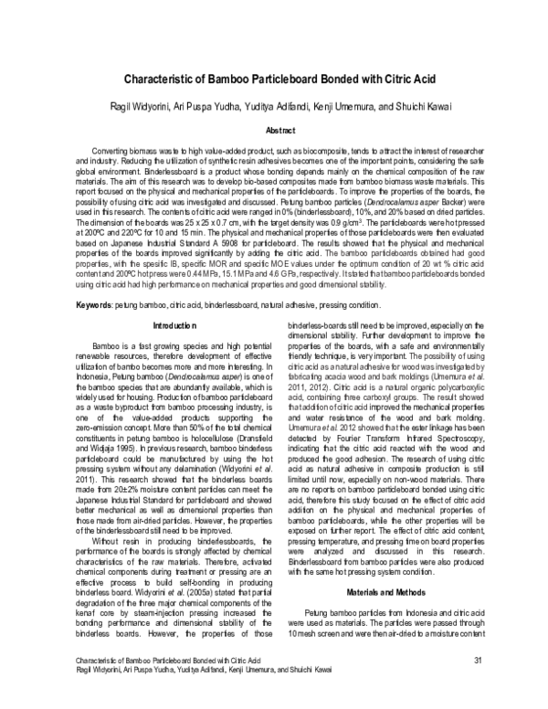 (PDF) Characteristic of Bamboo Particleboard Bonded with Citric Acid