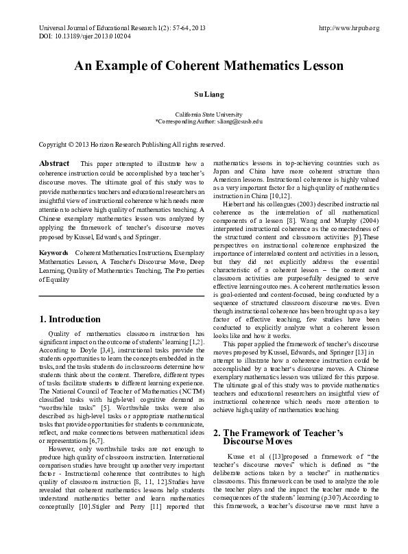 (PDF) An Example of Coherent Mathematics Lesson