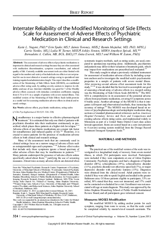(PDF) Interrater Reliability of the Modified Monitoring of Side Effects ...