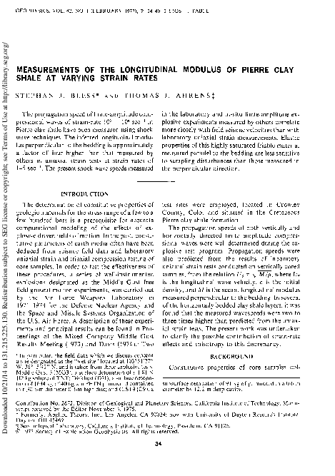 (PDF) Measurements of the Longitudinal Modulus of Pierre Clay Shale at ...