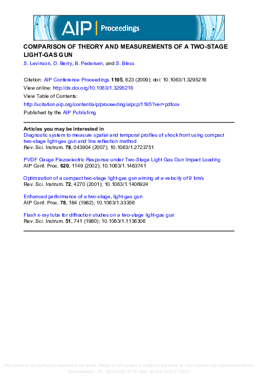 (PDF) Comparison of Theory and Measurements of a Two-Stage Light-Gas Gun