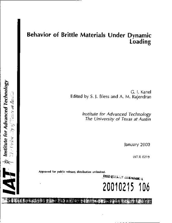 (PDF) Behavior of Brittle Materials Under Dynamic Loading