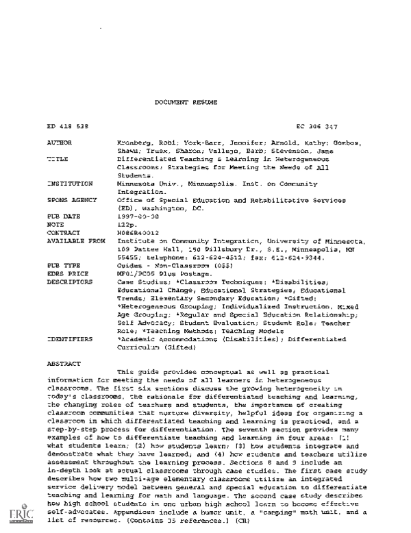 (PDF) Differentiated Teaching & Learning In Heterogeneous Classrooms ...