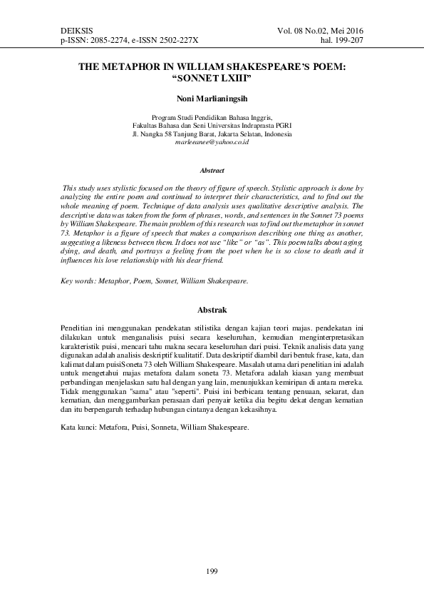 (PDF) The Metaphor in William Shakespeare’s Poem:“Sonnet LXIII”