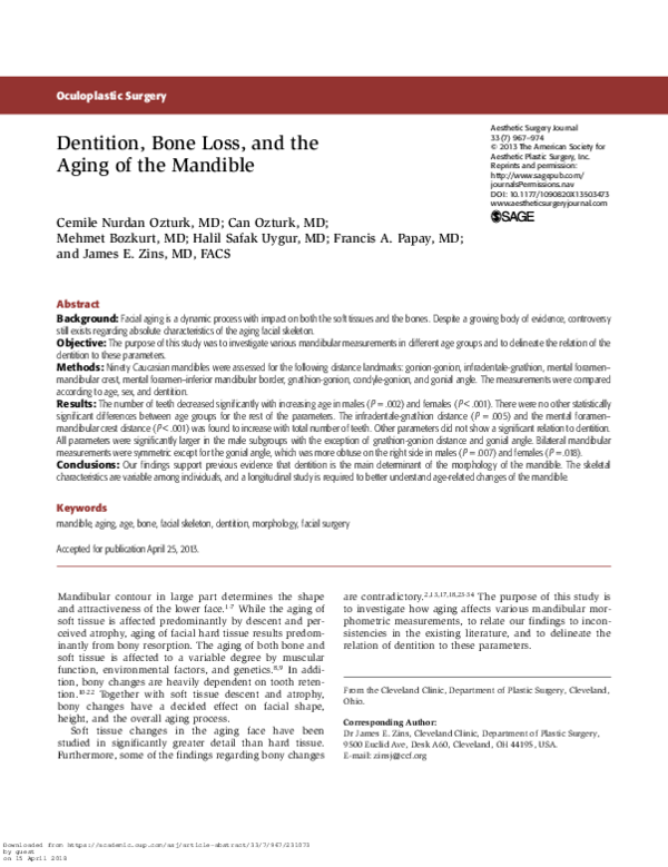 (PDF) Dentition, Bone Loss, and the Aging of the Mandible | Frank Papay ...