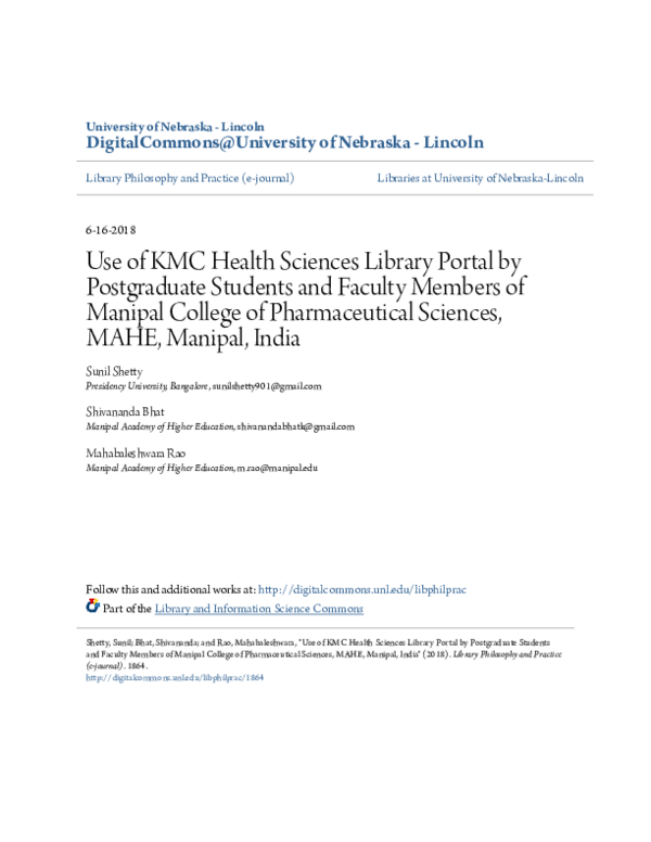 (PDF) Use of KMC health sciences library portal by postgraduate ...