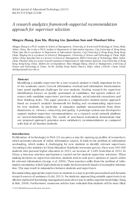 (PDF) A research analytics framework-supported recommendation approach for supervisor selection