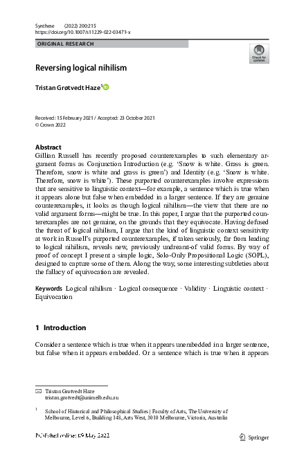 (PDF) Reversing logical nihilism