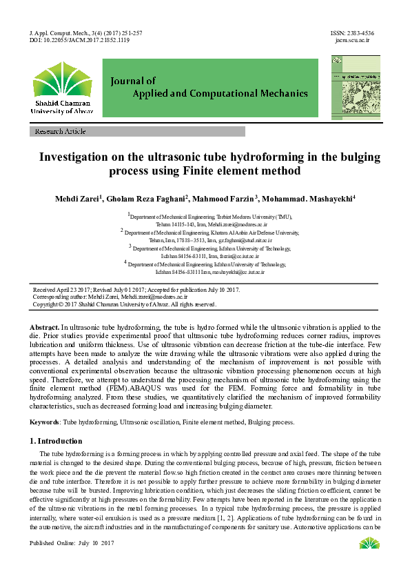 (PDF) Investigation on the Ultrasonic Tube Hydroforming in the Bulging Process Using Finite ...