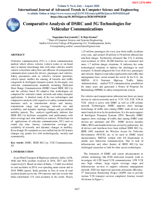 (PDF) Comparative Analysis of DSRC and 5G Technologies for Vehicular ...