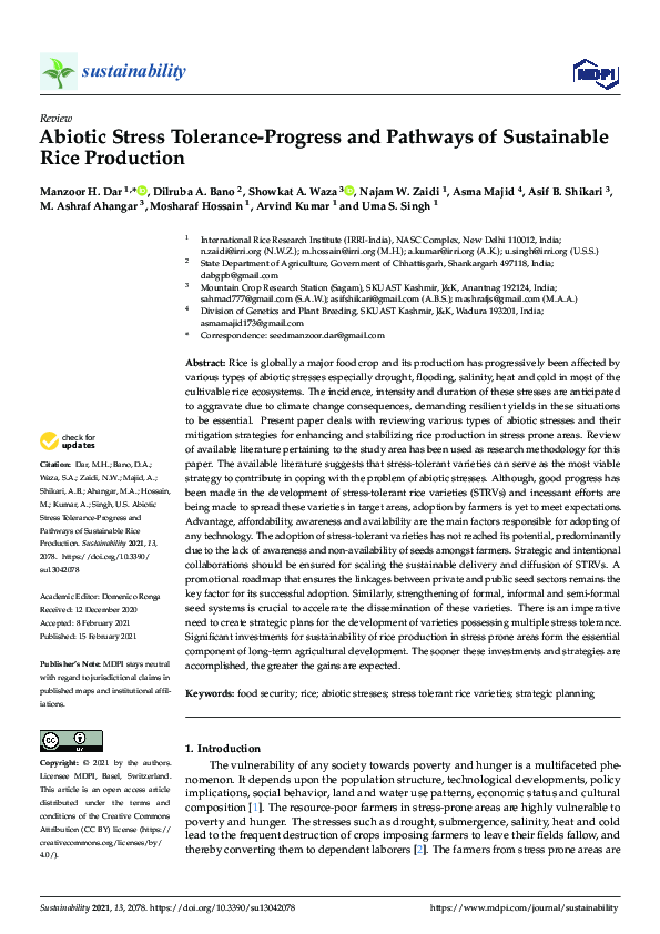 (PDF) Abiotic Stress Tolerance-Progress and Pathways of Sustainable Rice Production