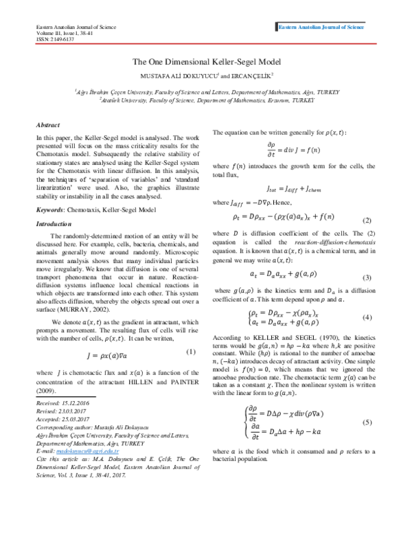 Pdf The One Dimensional Keller Segel Model Ercan çelik