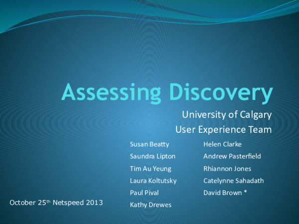 (PPT) Assessing Discovery; University of Calgary | Saundra Lipton ...
