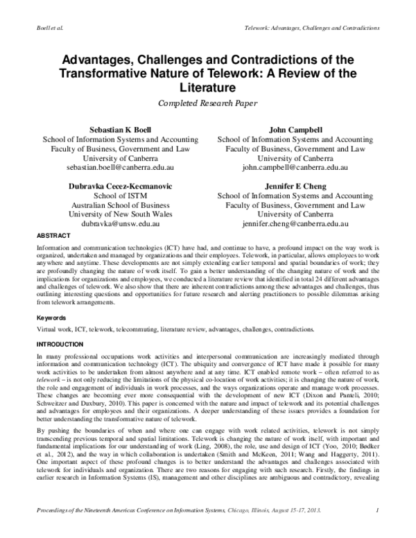 (PDF) The Transformative Nature of Telework: A Review of the Literature