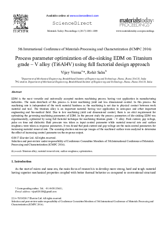 (PDF) Process parameter optimization of die-sinking EDM on Titanium grade – V alloy (Ti6Al4V ...