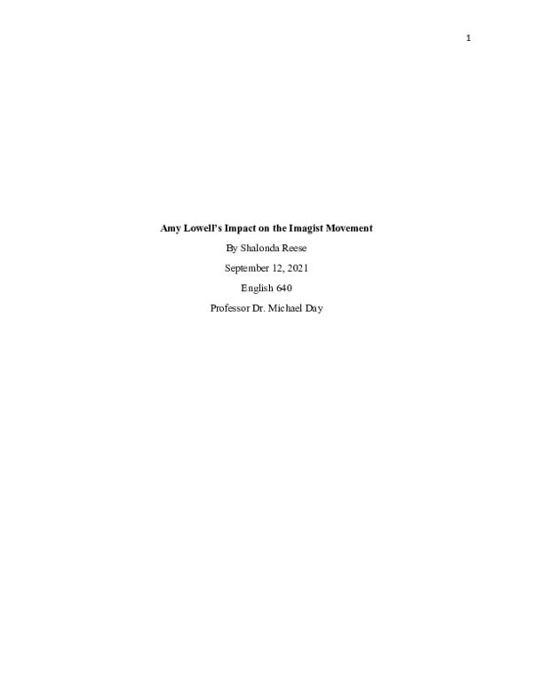 (PDF) Amy Lowell's Impact on the Imagist Movement