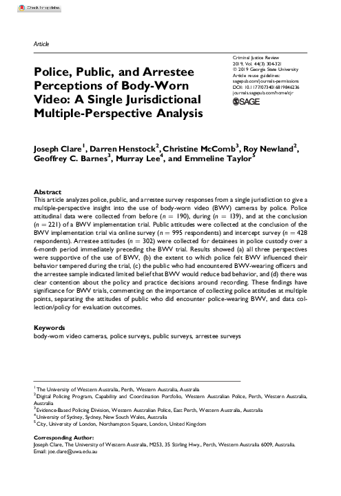 (PDF) Police, Public, and Arrestee Perceptions of Body-Worn Video: A ...