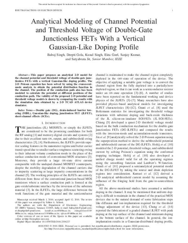 (PDF) Analytical Modeling of Channel Potential and Threshold Voltage of Double-Gate Junctionless ...