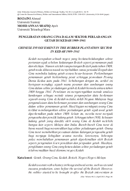 (PDF) Penglibatan orang Cina dalam sektor perladangan getah di Kedah ...