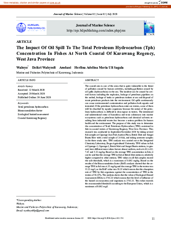 (PDF) The Impact Of Oil Spill To The Total Petroleum Hydrocarbon (Tph ...