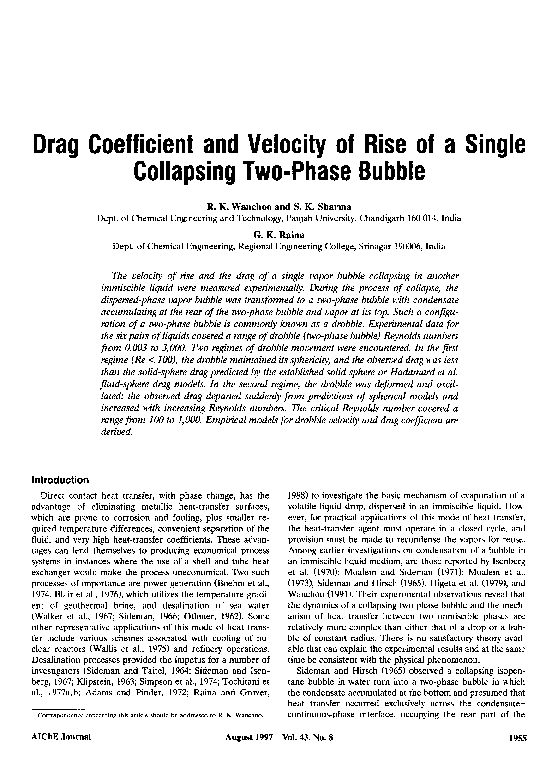 (PDF) Drag coefficient and velocity of rise of a single collasping two ...