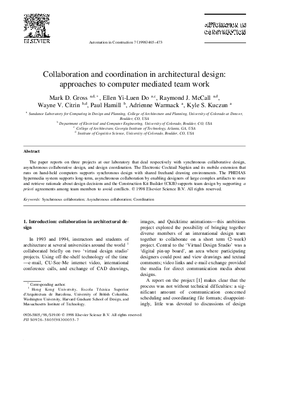 (PDF) Collaboration and coordination in architectural design ...
