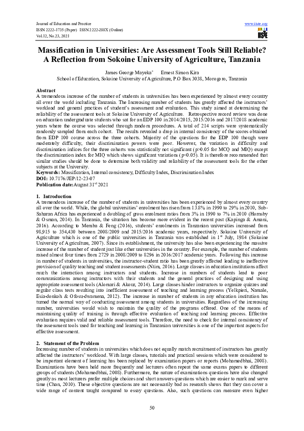 (PDF) Massification in Universities: Are Assessment Tools Still ...