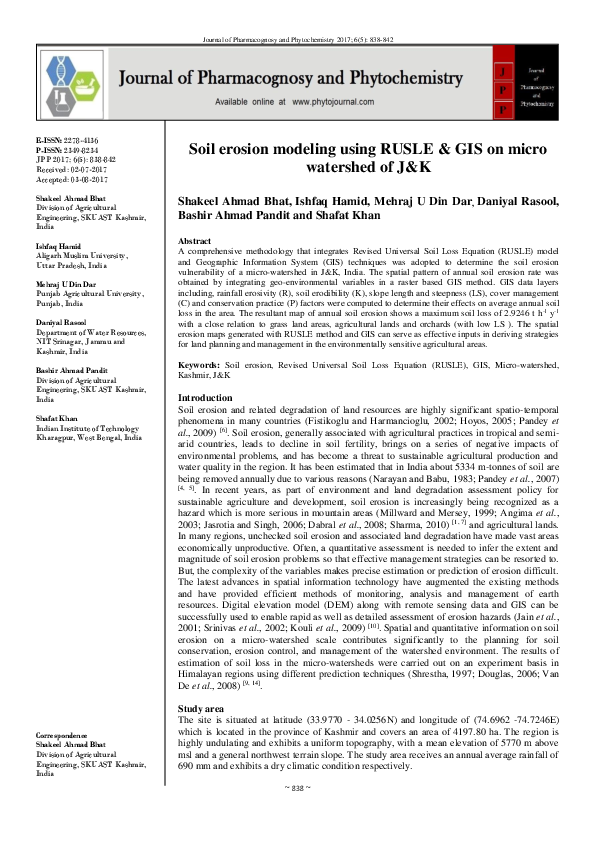 (PDF) Soil erosion modeling using RUSLE & GIS on micro watershed of J & K Shakeel