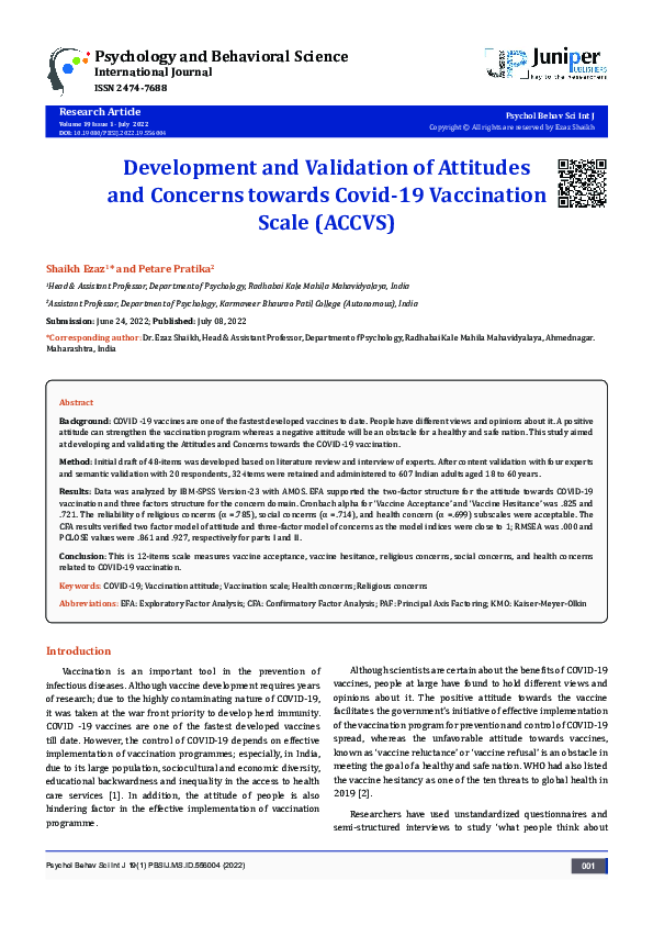 (PDF) Development and Validation of Attitudes and Concerns towards Covid-19 Vaccination Scale ...