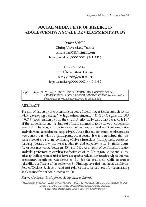 (PDF) Social Media Fear of Dislike in Adolescents: A Scale Development ...
