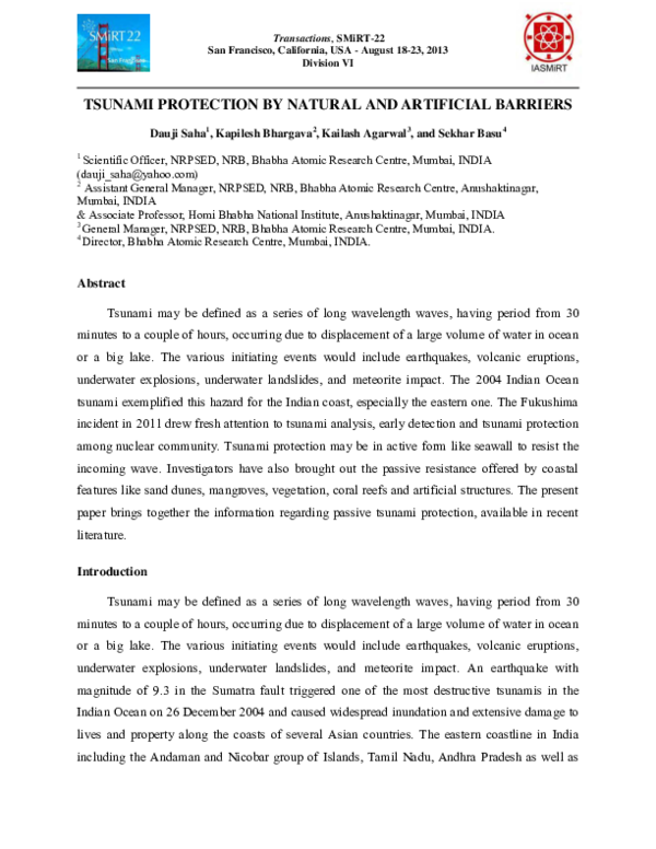 (PDF) Tsunami Protection by Natural and Artificial Barriers