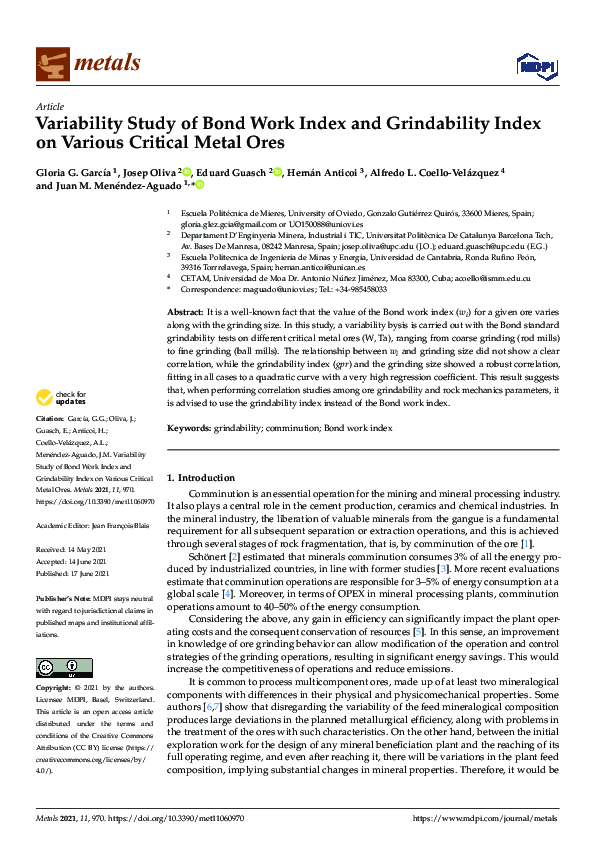 (PDF) Variability Study of Bond Work Index and Grindability Index on ...