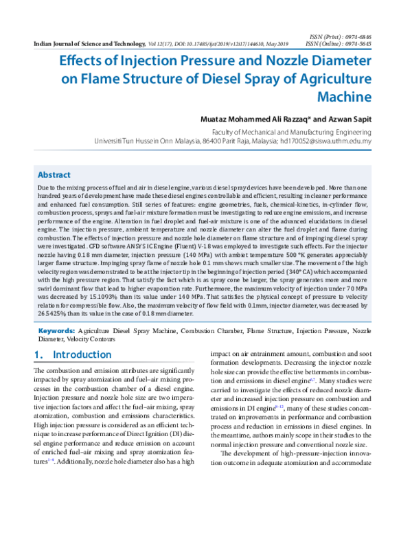 (PDF) Effects of Injection Pressure and Nozzle Diameter on Flame ...