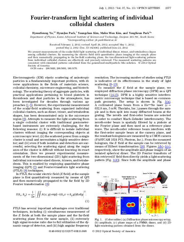 (PDF) Fourier-transform light scattering of individual colloidal ...