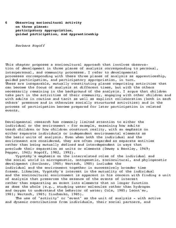 (PDF) Observing sociocultural activity on three planes: participatory ...
