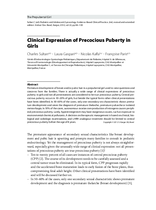 (PDF) Clinical Expression of Precocious Puberty in Girls