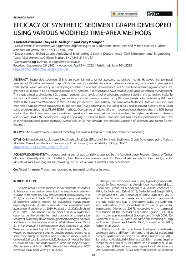 (PDF) Efficacy of Synthetic Sediment Graph Developed using Various ...