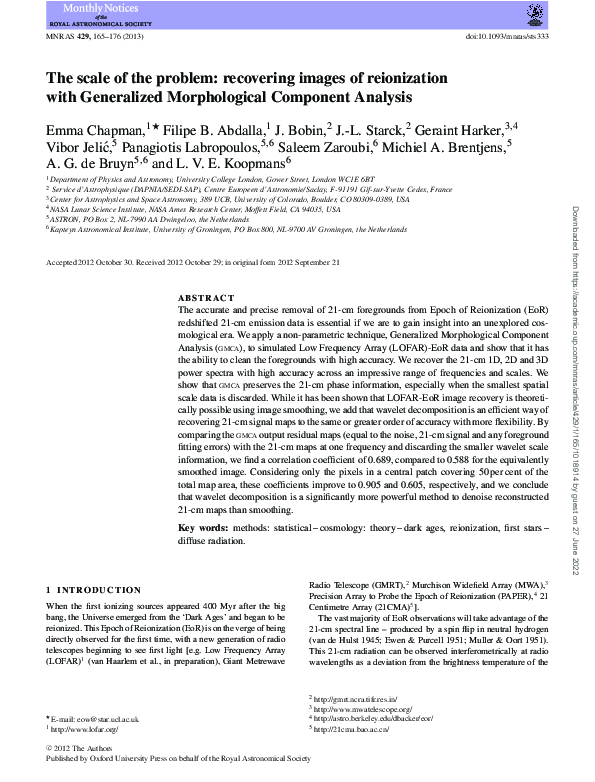 (PDF) The scale of the problem: recovering images of reionization with Generalized Morphological ...
