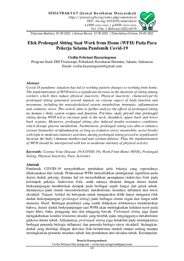 (PDF) Efek Prolonged Sitting Saat Work from Home (WFH) Pada Para ...