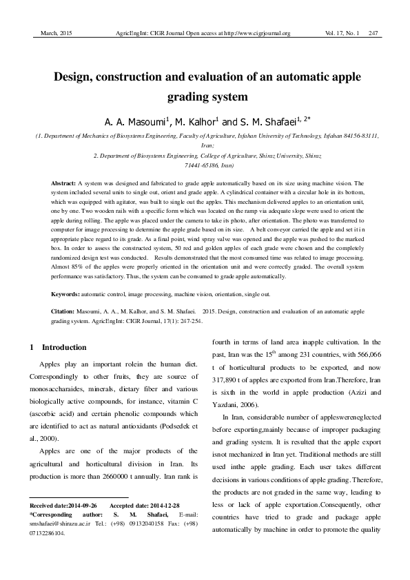 (PDF) Automatic Apple Grading System Using Vision