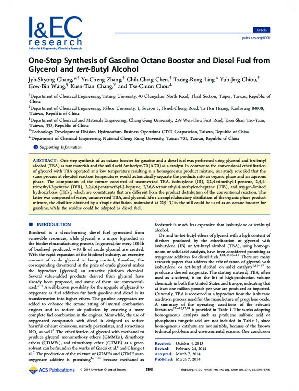 (PDF) One-Step Synthesis of Gasoline Octane Booster and Diesel Fuel ...