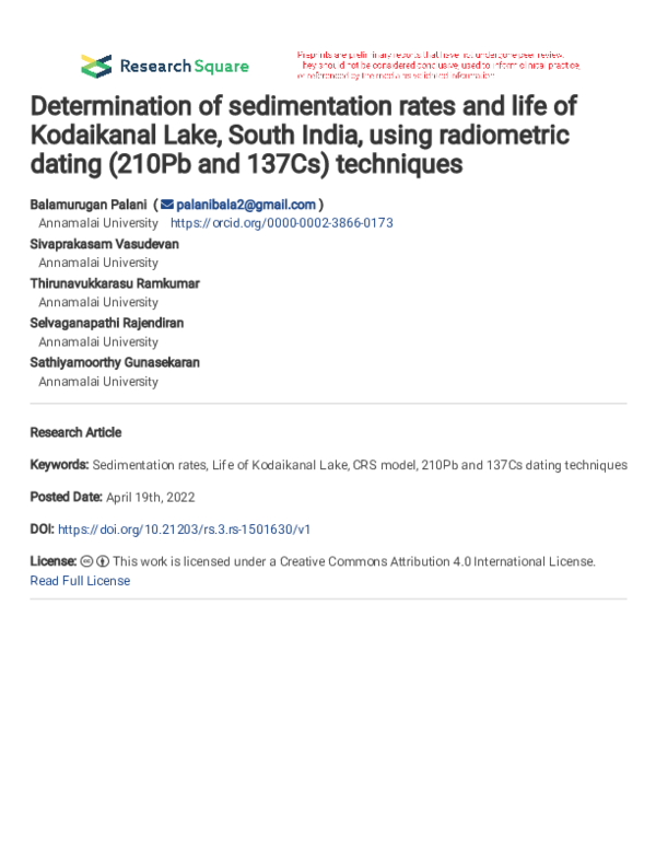 (PDF) Determination of sedimentation rates and life of Kodaikanal Lake ...