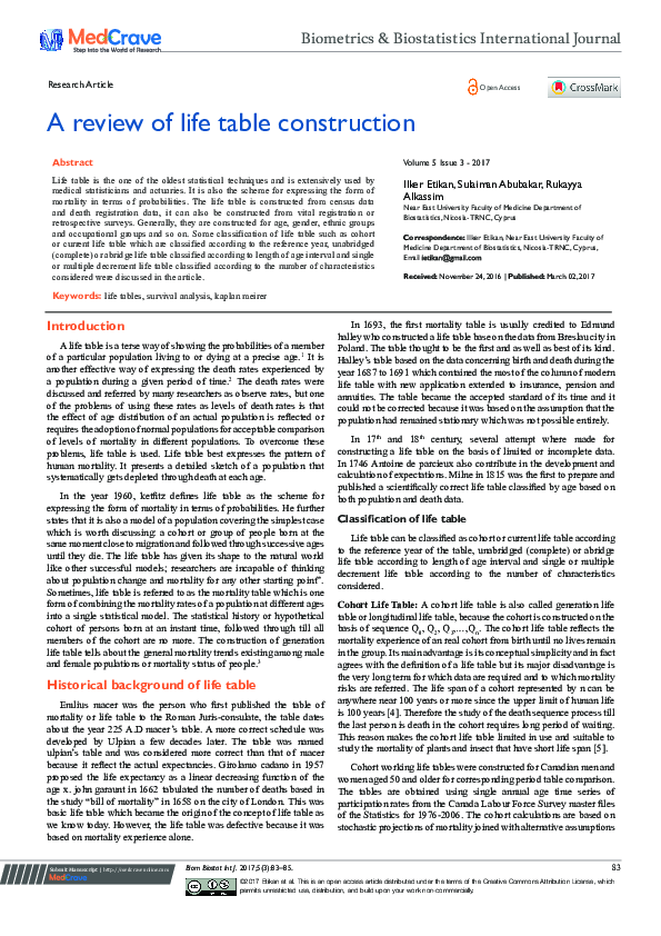 (PDF) A Review of Life Table Construction | Sulaiman Abubakar ...
