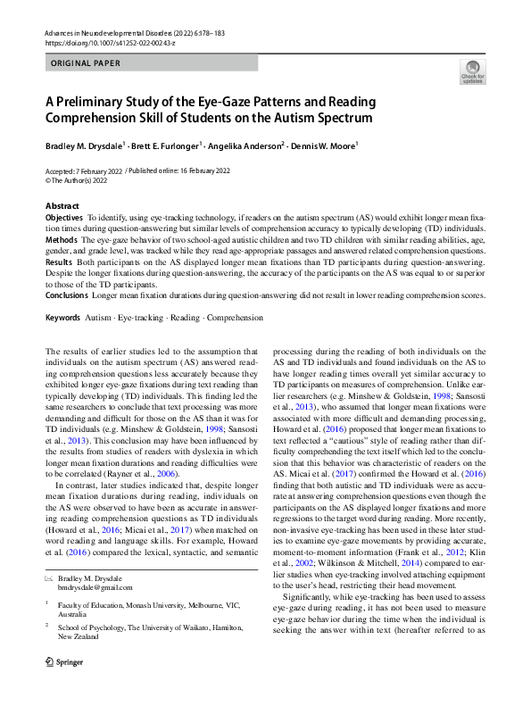 (PDF) A Preliminary Study of the Eye-Gaze Patterns and Reading Comprehension Skill of Students ...