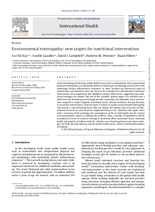 (PDF) Environmental enteropathy: new targets for nutritional interventions