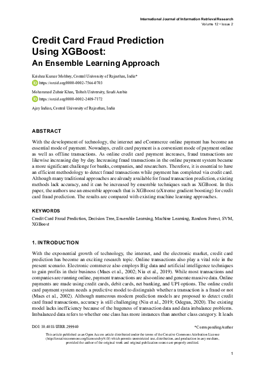 (PDF) Credit Card Fraud Prediction Using XGBoost