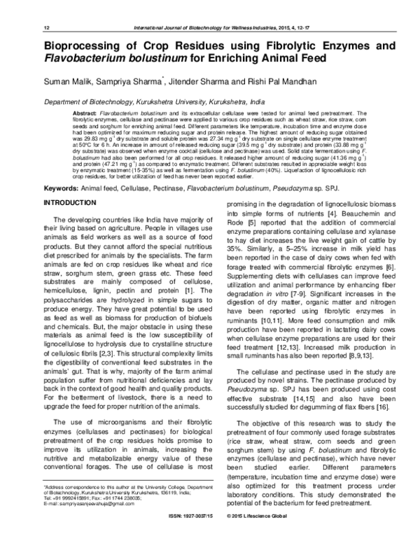 (PDF) Bioprocessing of Crop Residues using Fibrolytic Enzymes and ...