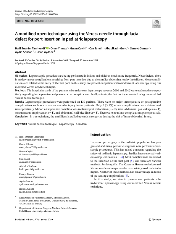 (PDF) A modified open technique using the Veress needle through facial ...