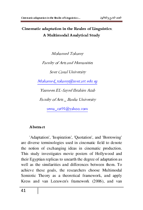 (PDF) Cinematic adaptation in the Realm of Linguistics: A Multimodal Analytical Study
